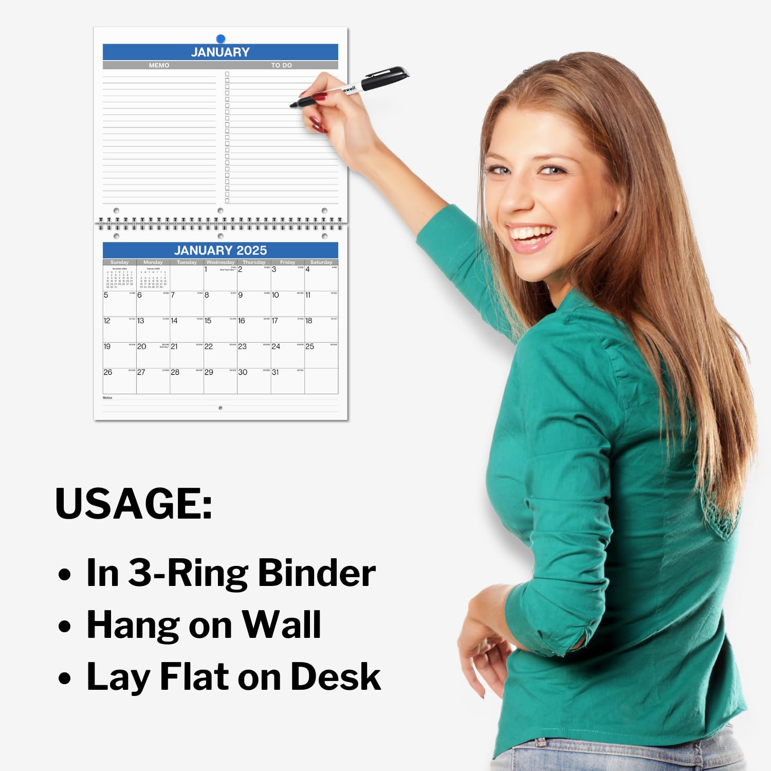 Snapklik.com : 85x11 Binder Calendar 2025, Use To December 2025 As Desk ...