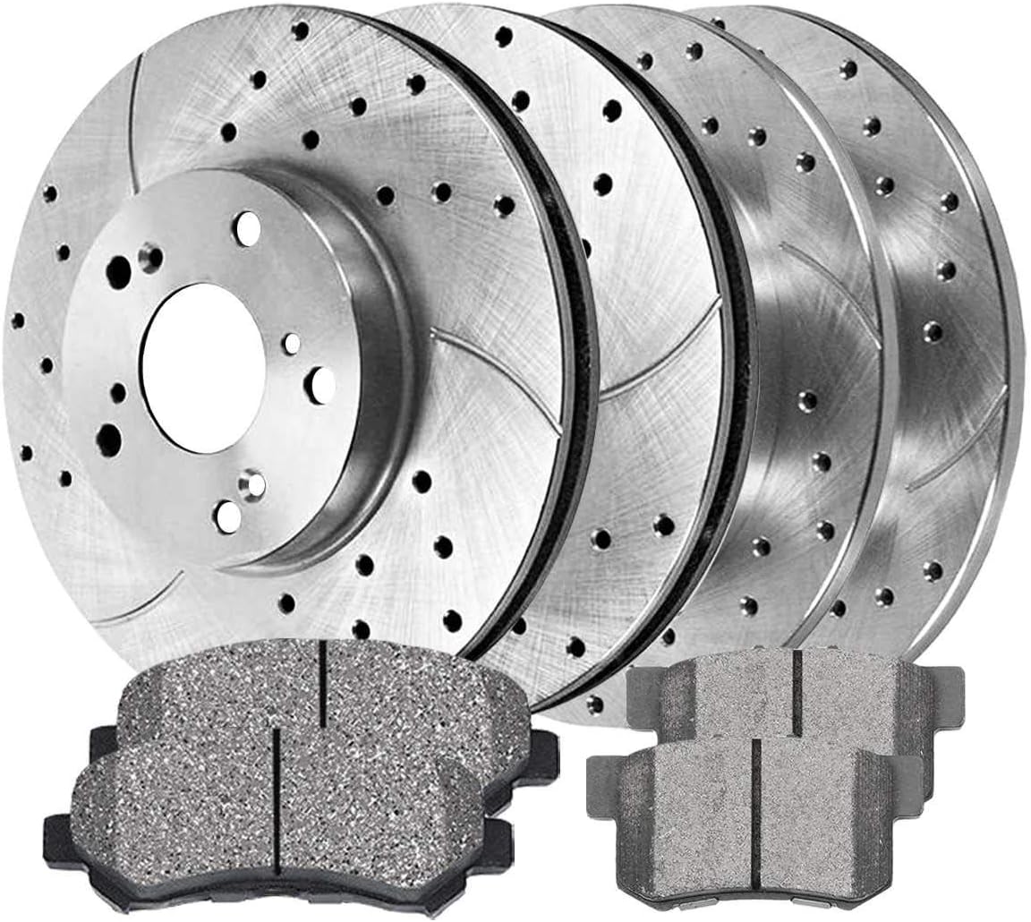 Amazon.com: AutoShack Front and Rear Drilled and Slotted Brake Kit Rotors Silver and Ceramic ...