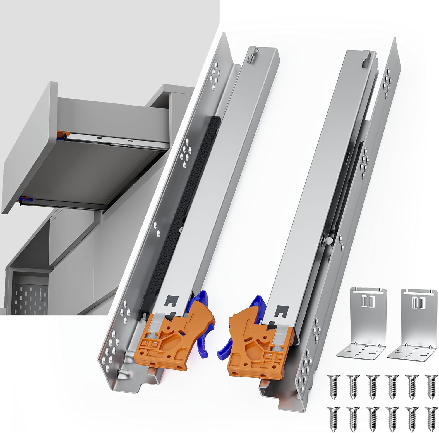 PHWALK 21 Inch Soft Close Undermount Drawer Slides, Concealed Drawer ...