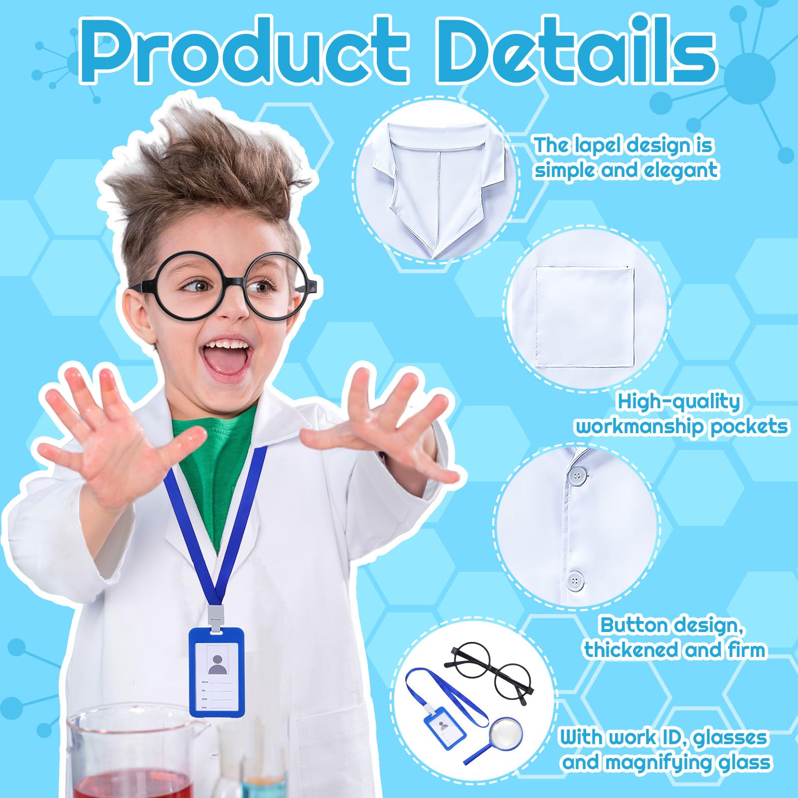 Candcamp 4 Pcs Scientist Costume Kids Sets, Kids Scientist Costume ...