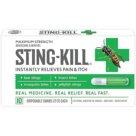 Amazon.com : Sting-Kill First Aid Anesthetic Wipes, Instant Pain + Itch ...