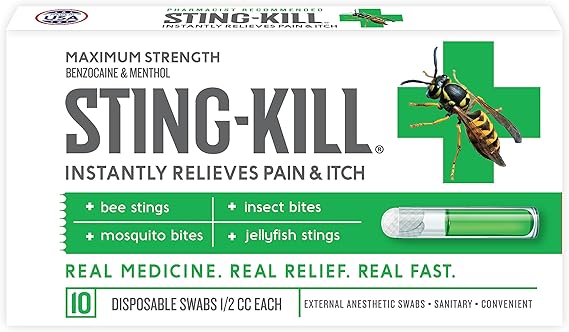 Amazon.com: Sting-kill First Aid Anesthetic Swabs, Instant Pain + Itch ...