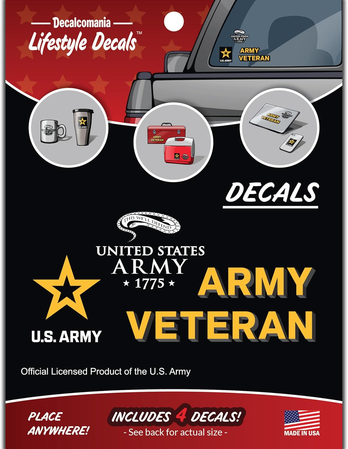 Amazon.com - US Army Veteran Car Decals - Set of 4 Window Stickers Army ...