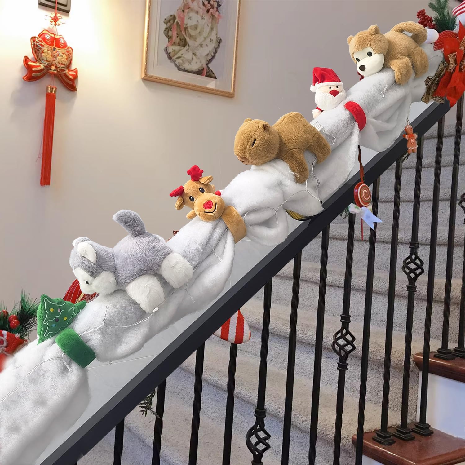 Amazon.com: Christmas Stair Decoration Set, Snowy Railing Banister with ...