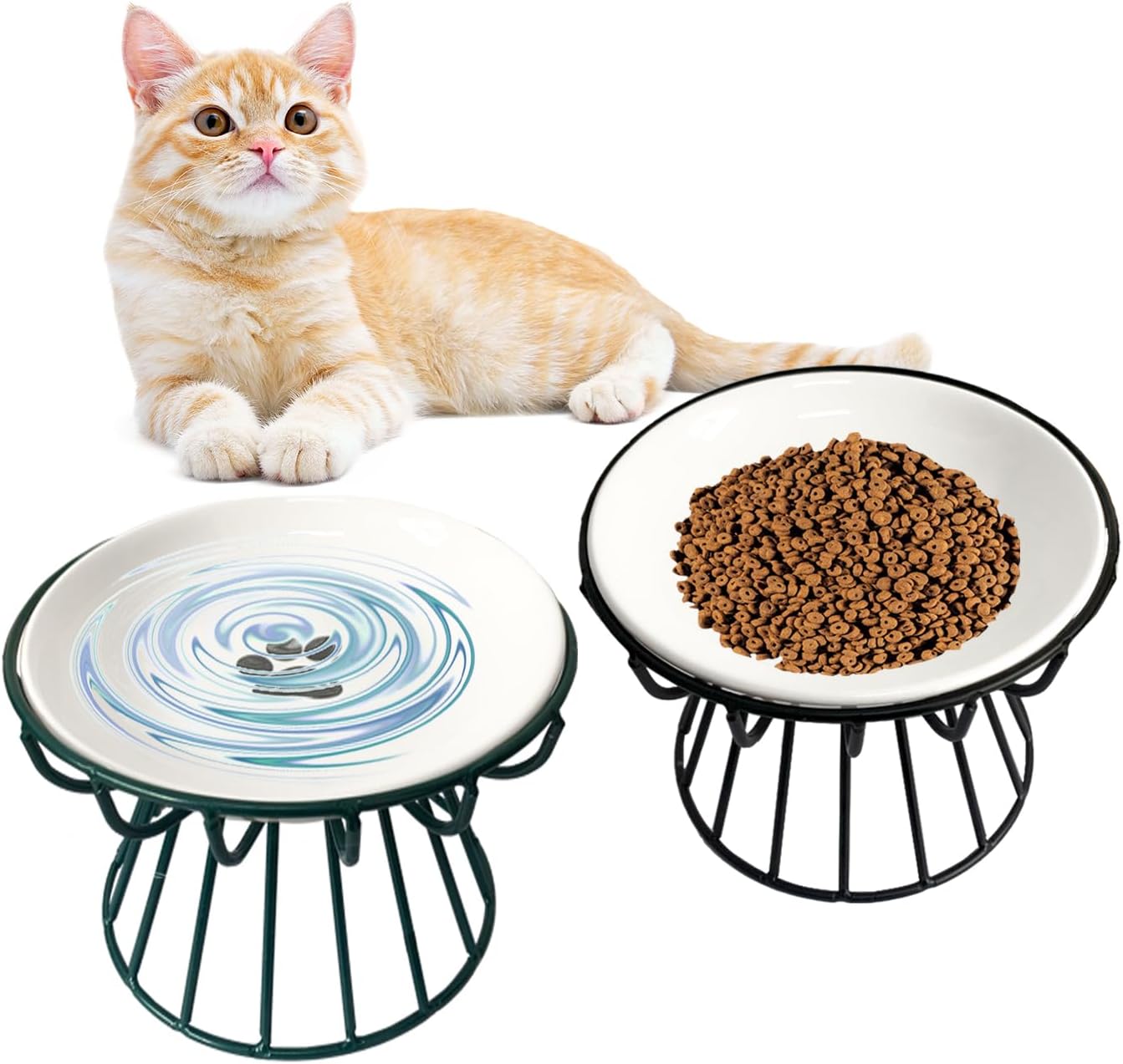 Amazon.com : Hsei 4 Sets Elevated Cat Dishes with Non Slip Mat Ceramic ...