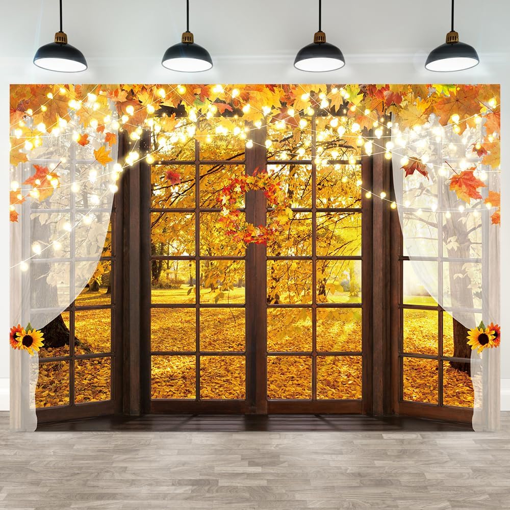 Amazon.com : Avezano Fall Window Backdrop Autumn Forest Scene Portrait ...