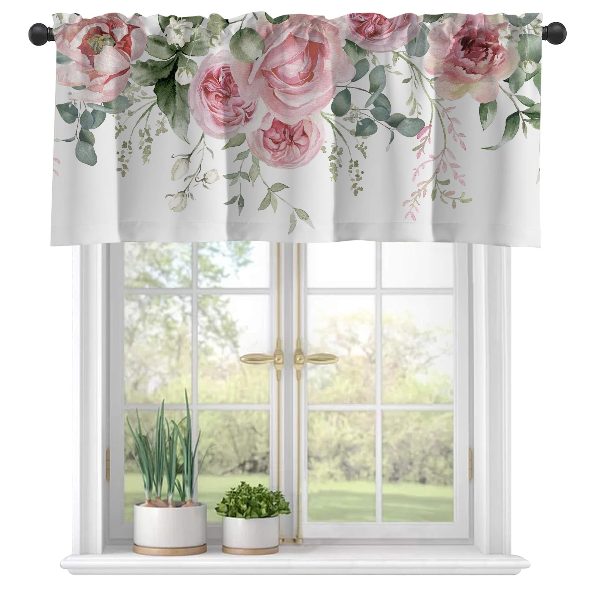 Amazon.com: Valances Curtains for Windows,Watercolor Pink Flowers ...