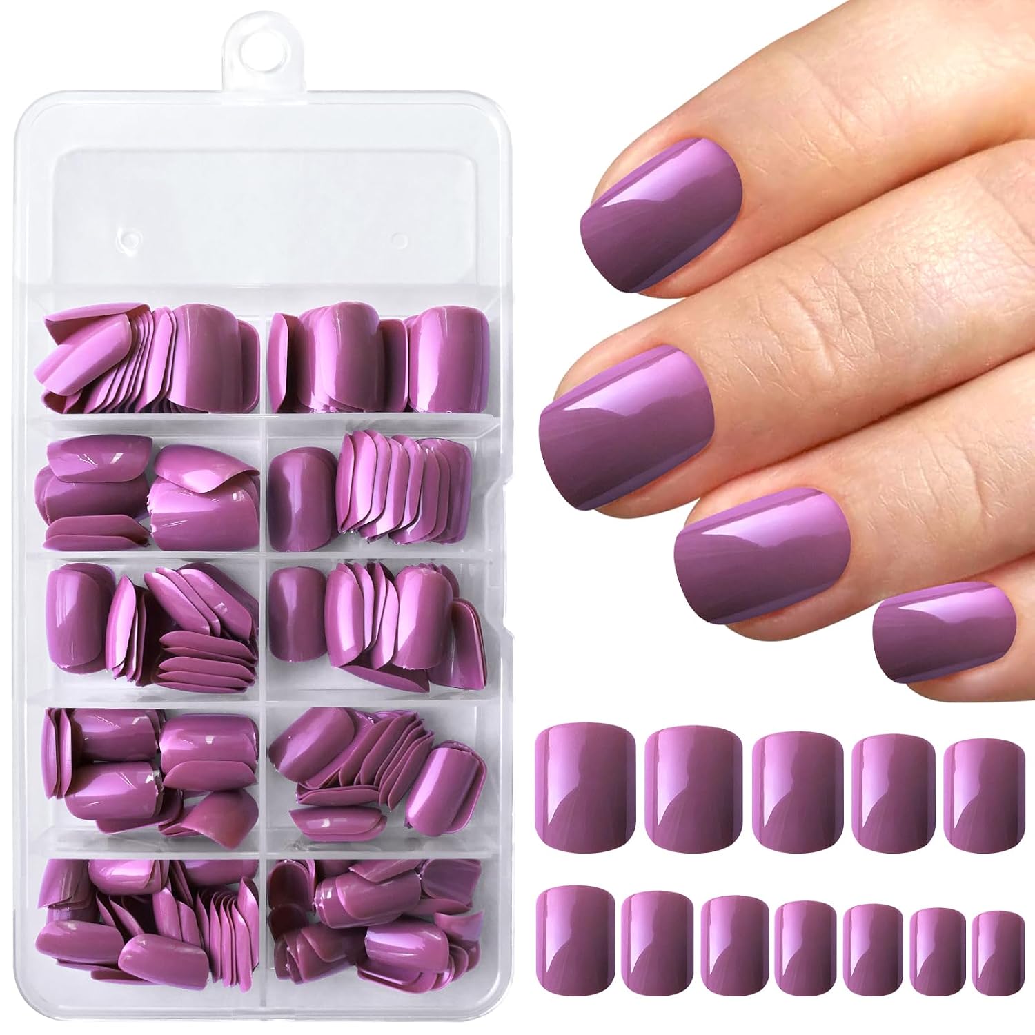 Amazon.com: Bellelfin 240pcs Short Press on Nails Grape Full Cover ...