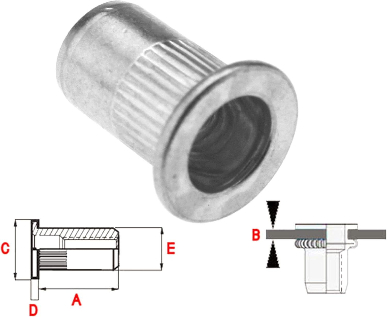 Rivet Nuts Flange Nutserts Cap Nut M6 Rivnut Large Flat Head Rivet Nuts Threaded Inserts Set of ...