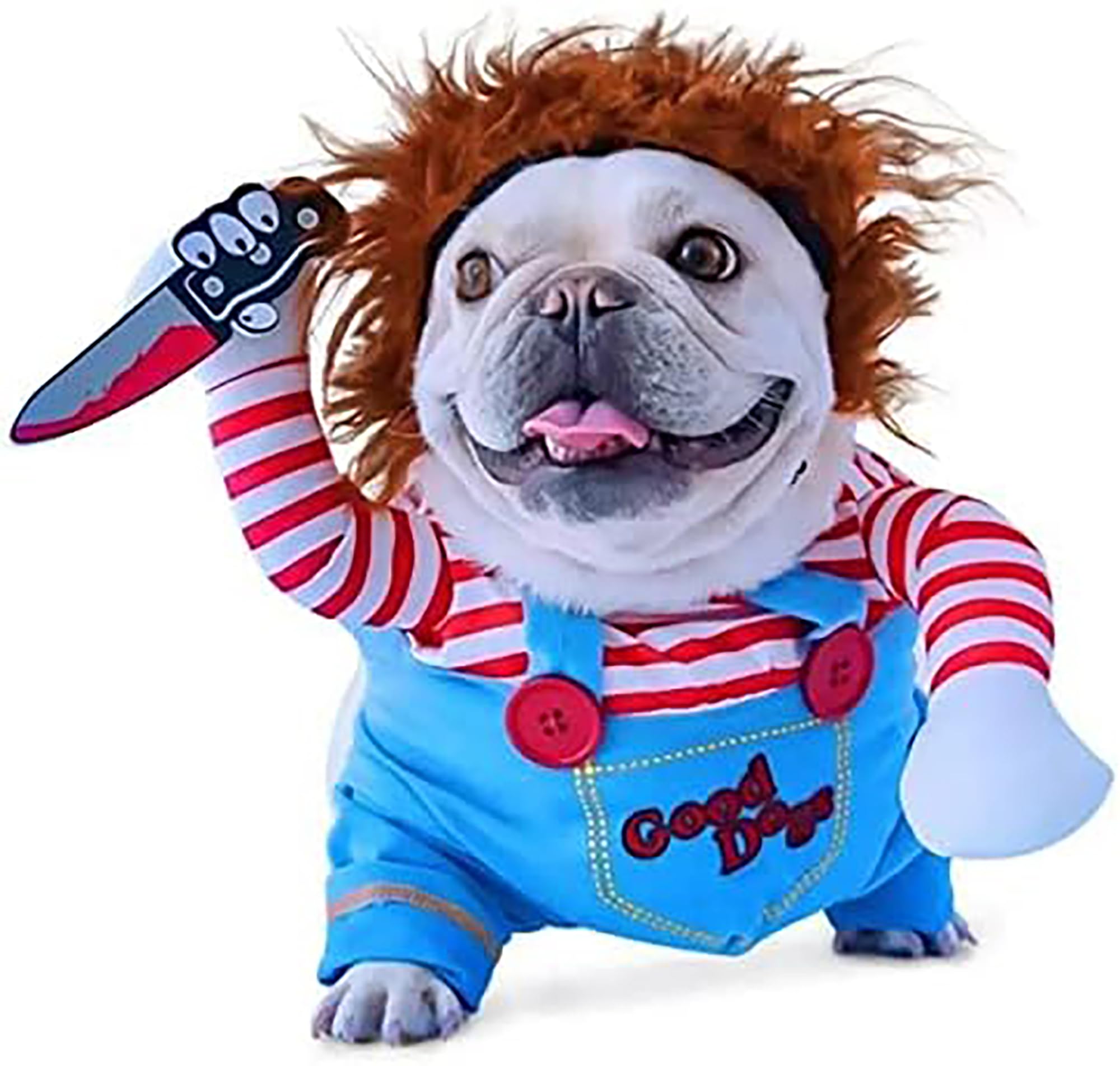 Halloween Chucky Dog Costume Outfit with Knife Wig Funny Dog Clothes ...
