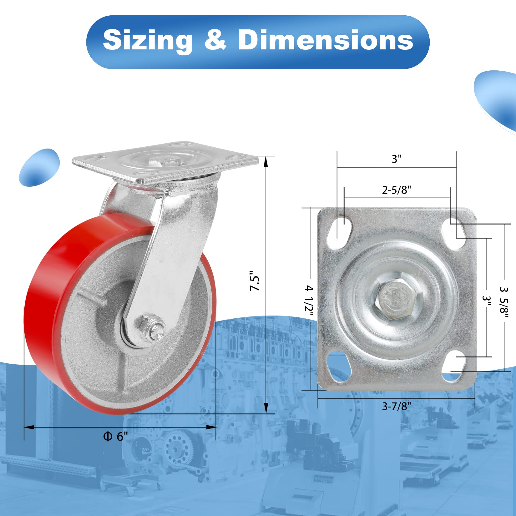Snapklik.com : Nefish 6 Inch Industrial Casters Heavy Duty No Noise ...