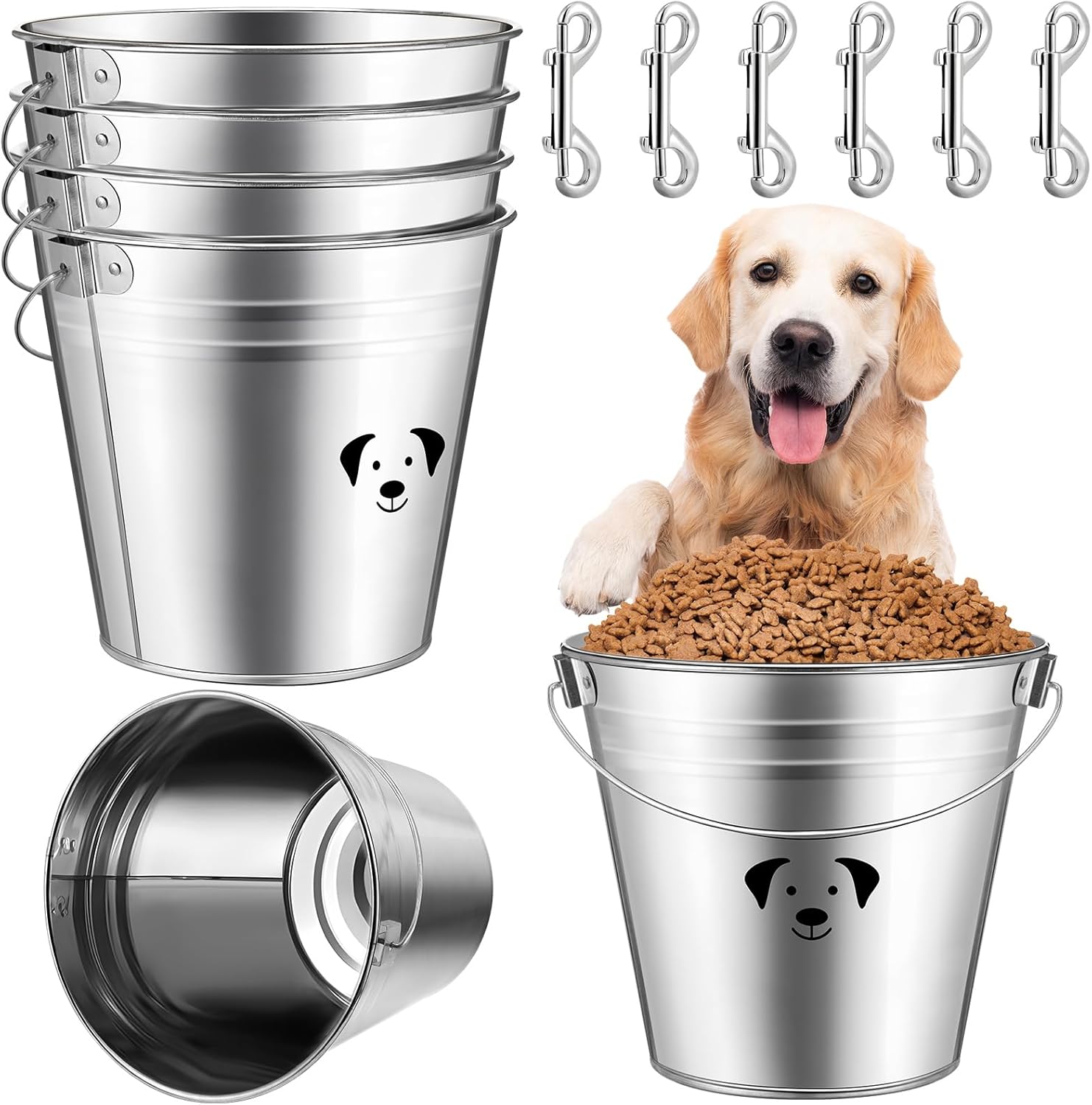 Amazon.com: Maxcheck 6 Pcs Dog Galvanized Water Bucket Round Water ...