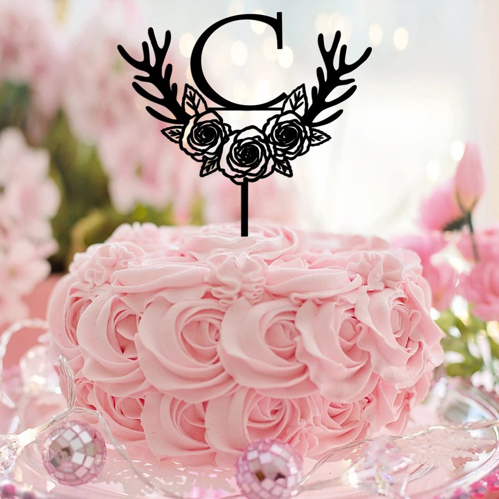 Black Monogram Wedding Topper Acrylic Personalized Wedding Cake