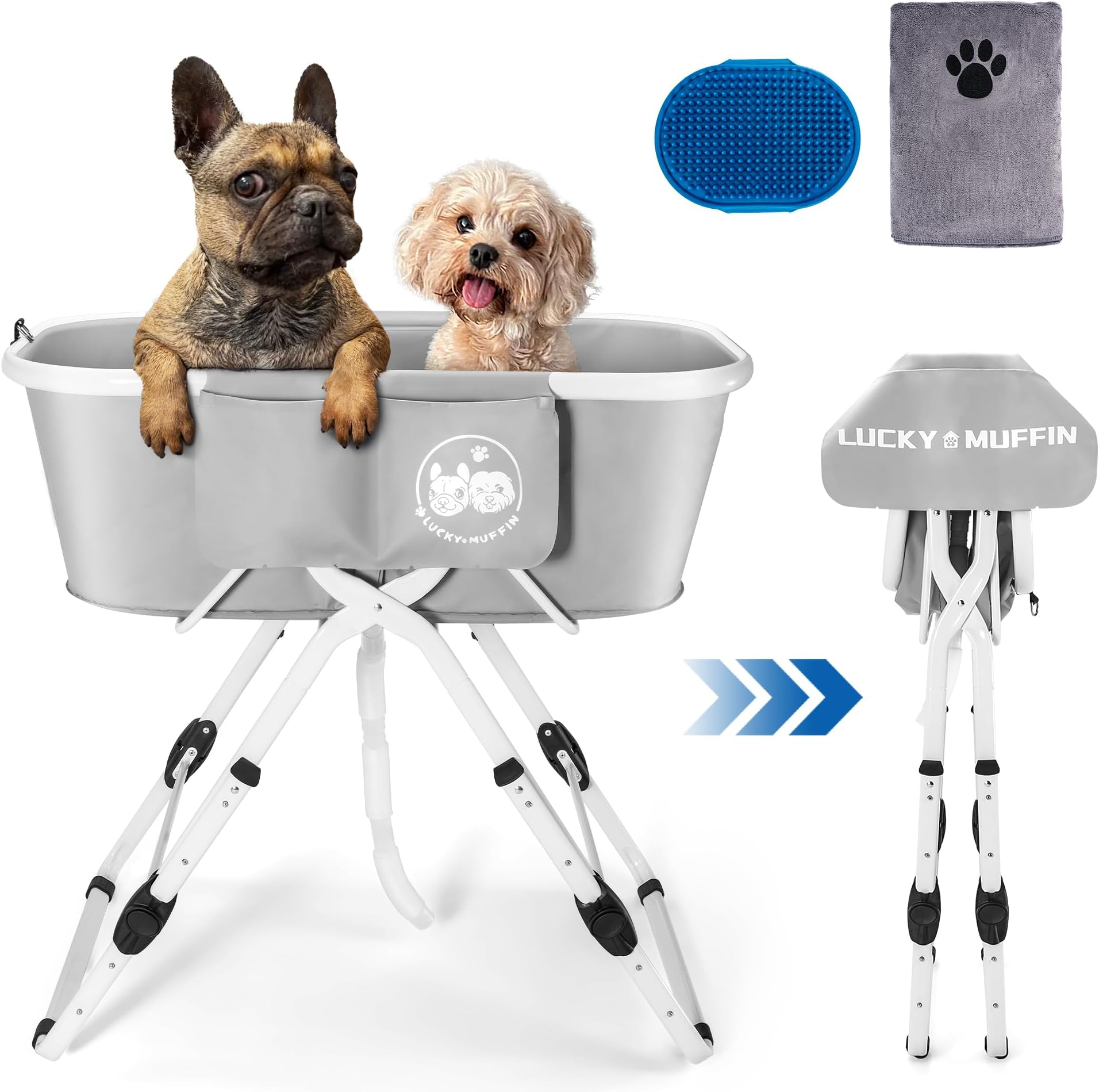 Amazon.com: Lucky Muffin 3 in 1 Premium Elevated Dog Bathtub - Foldable ...