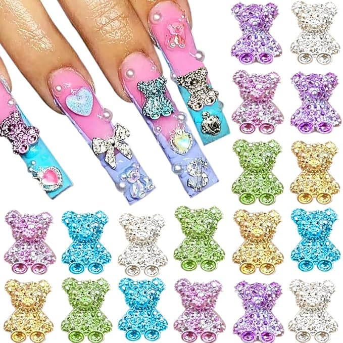 Amazon.com: Jaliya 50pcs 3D Little Bear Nail Art Charms Glitter Charm ...