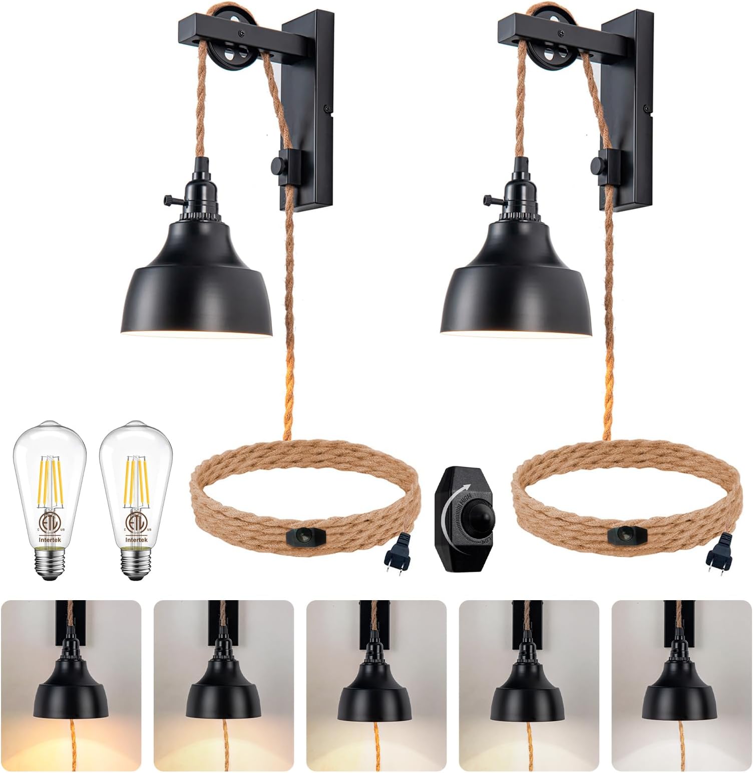ALAISLYC 8FT Dimmable Plug in Wall Sconces Pulley Wall Lamps Vintage ...