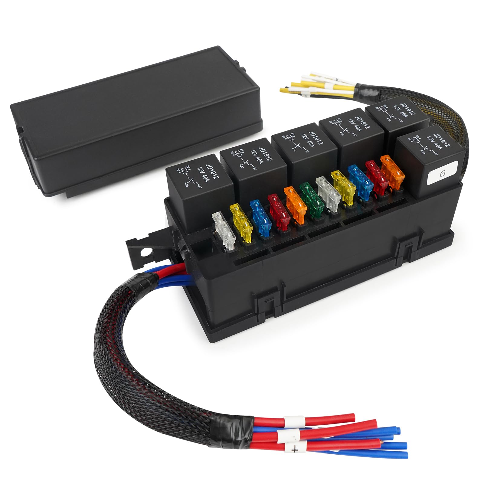 Amazon.com: Htostar Racing 12V Fuse Relay Box with 6 Relays & 11 Way ...