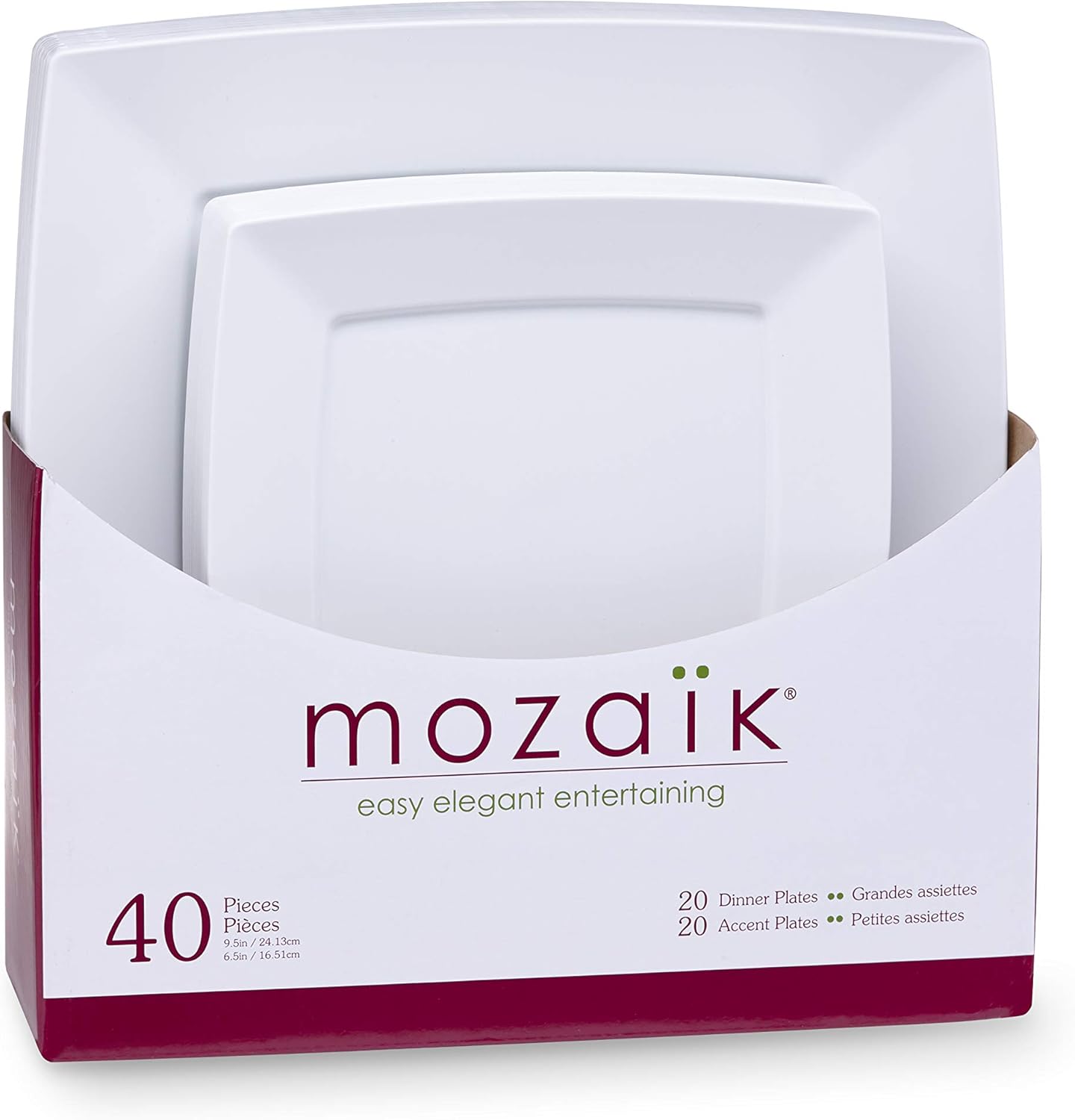 Amazon.com: Mozaik Premium Plastic White Modern Square Plate Set, 40 pieces