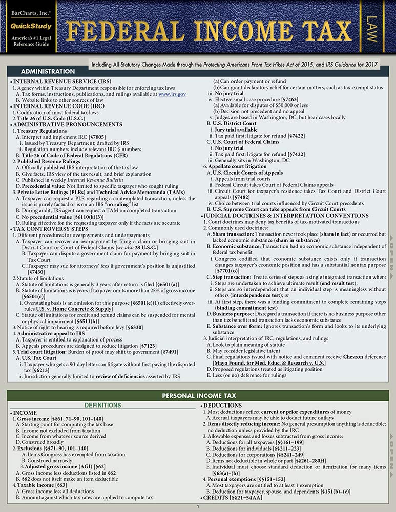 Federal Income Tax: A Quickstudy Legal Reference Guide - Bar Exam ...