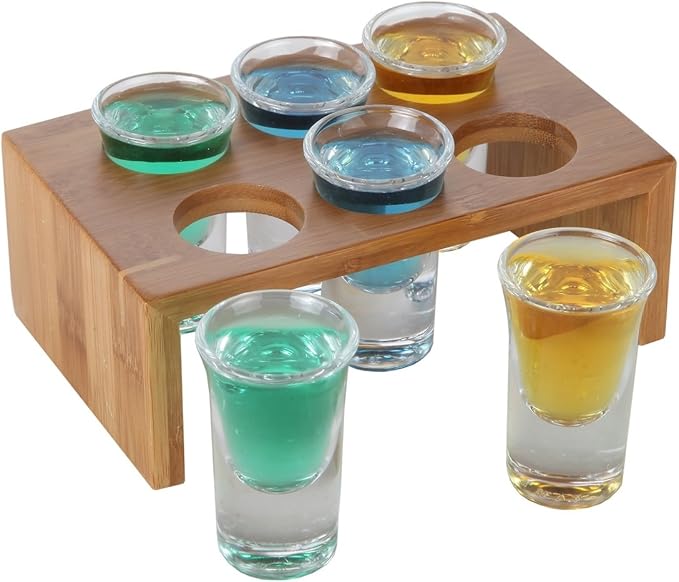 Amazon.com | Lily's Home Bamboo Shot Glass Holder Set with 6 Crystal ...