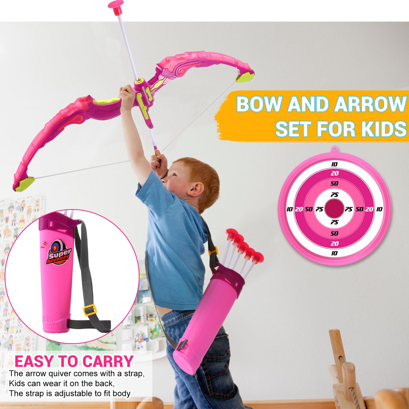 Wettarn 2 Pack Kids Bow and Arrow Set for Kids LED Light up Archery Toy ...