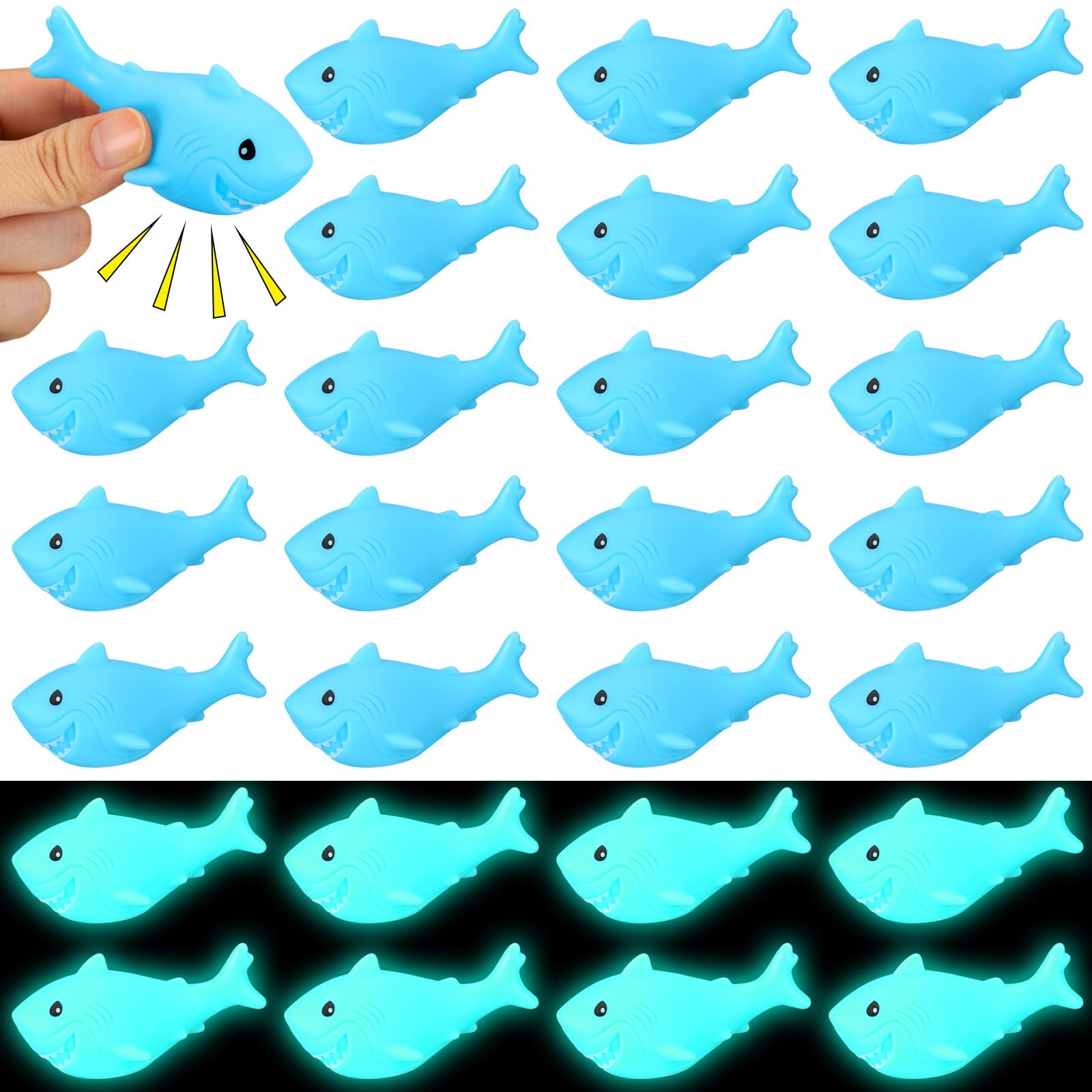 Amazon.com: Shappy 30 Pcs Rubber Sharks Luminous Blue Squeezable and ...