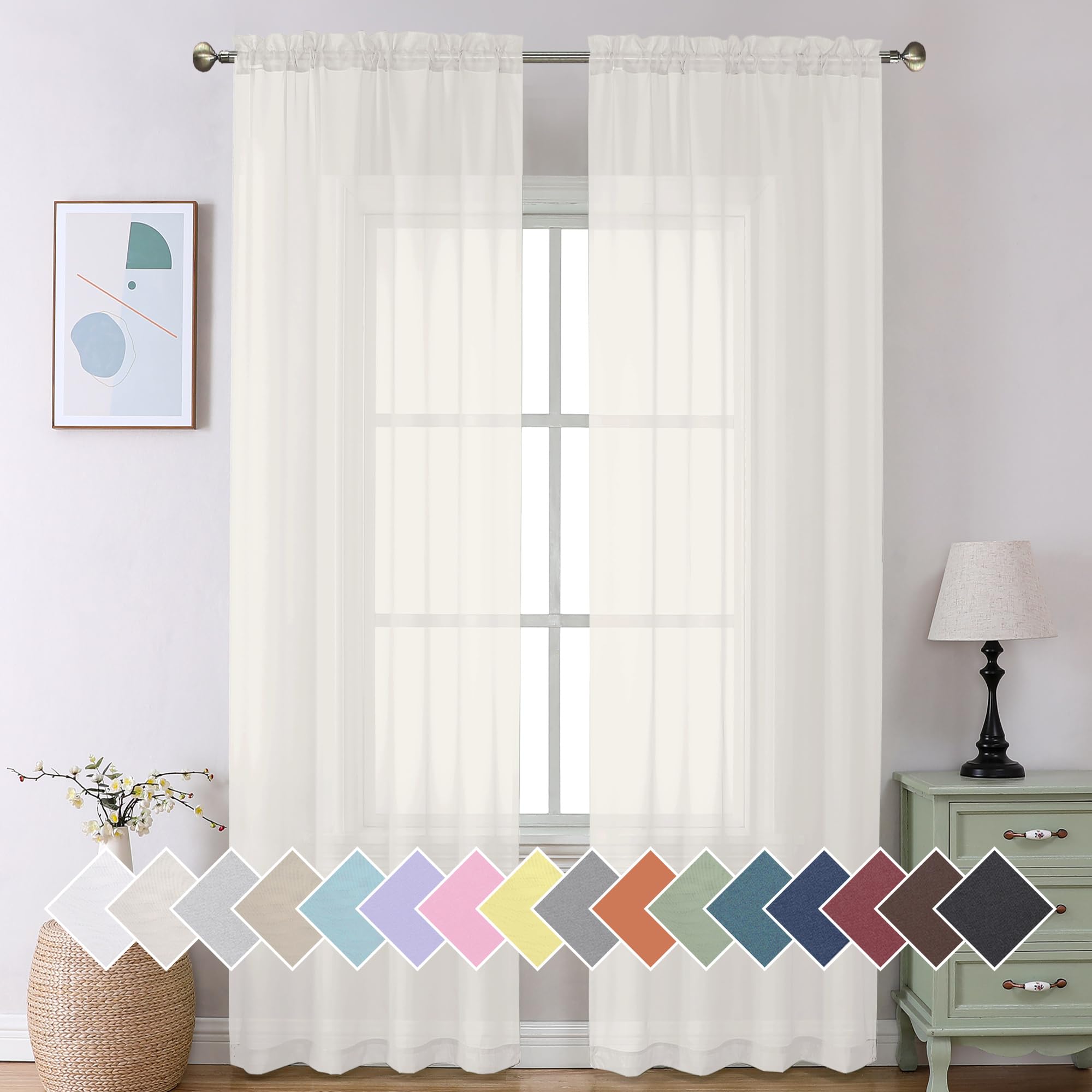 Amazon.com: Aiyufeng Modern Sheer Window Curtains, Rod Pocket Long ...