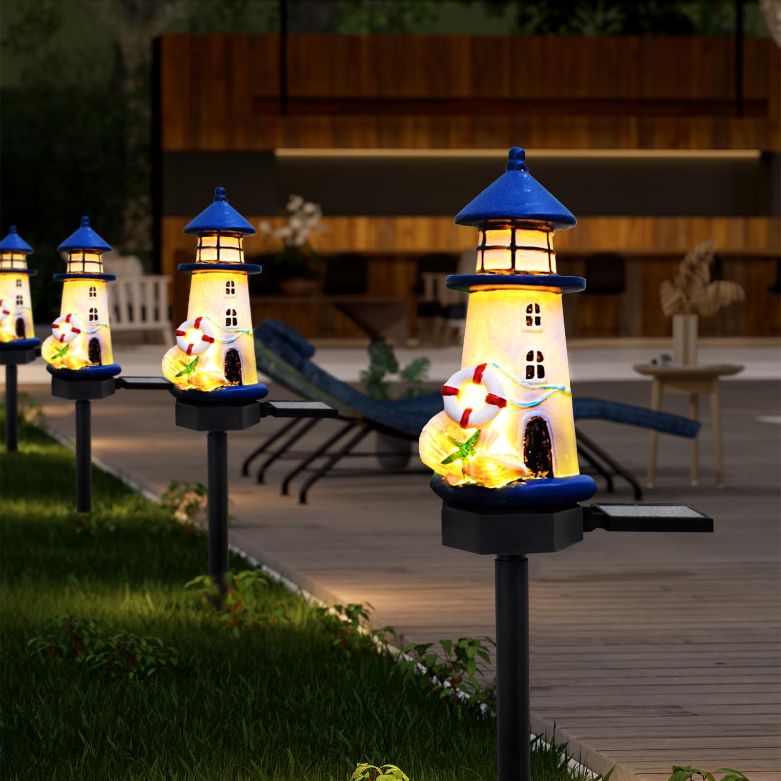 Amazon.com : LAIAMER Lighthouse Solar Lights Outdoor, Lighthouse Decor ...