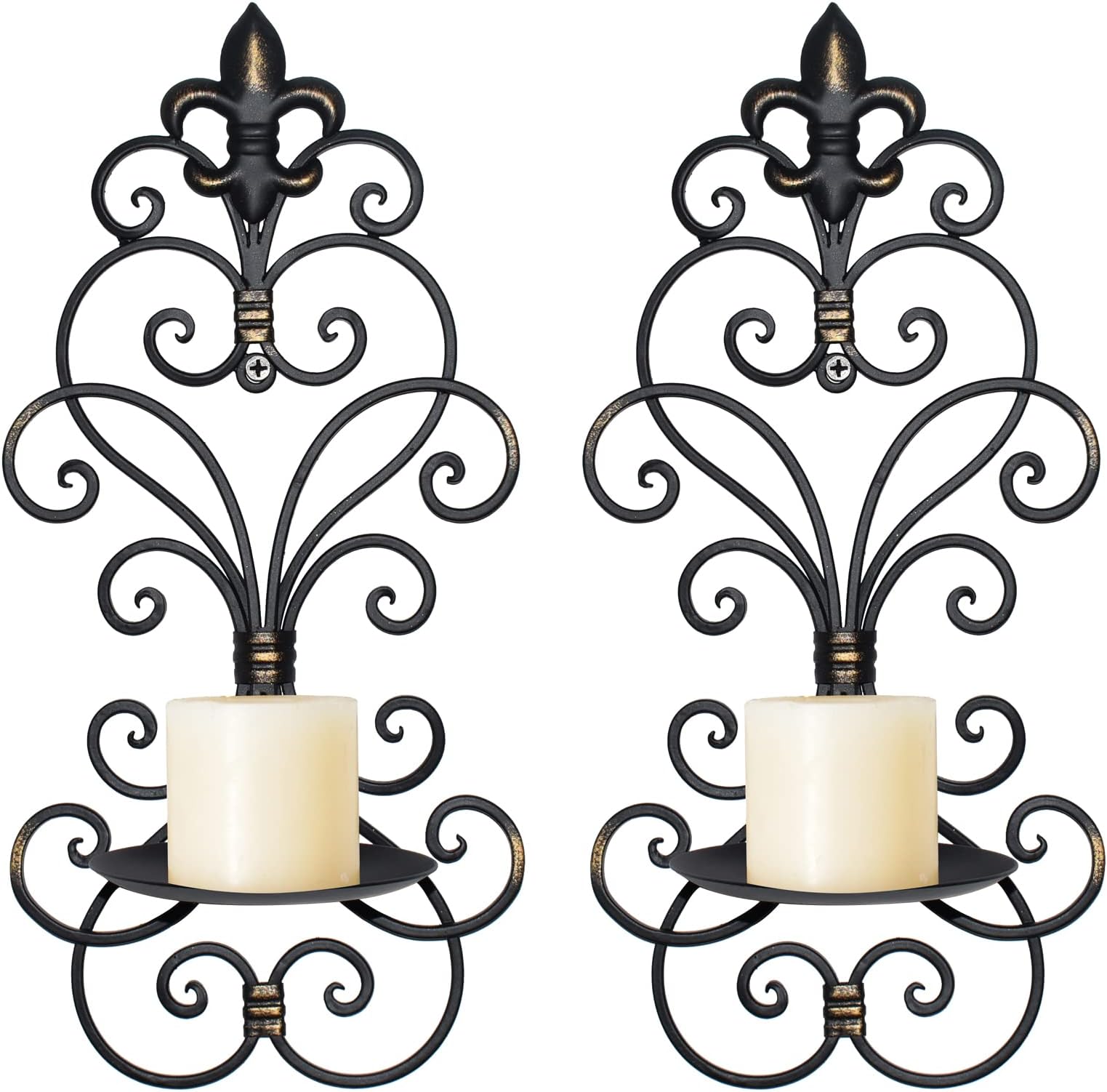 Amazon.com: GUSUWOD Set of 2 Metal Wall Sconce Candle Holders, Fleur De ...