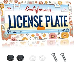 Amazon.com: Groovy Floral Clipart License Plate Frame, Boho Retro ...