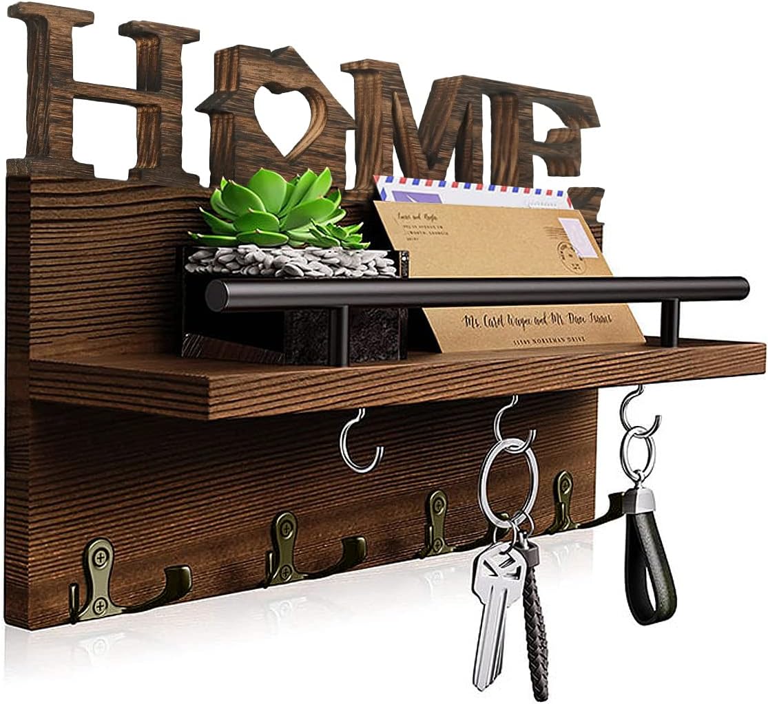 twirush Schlüsselbrett mit Ablage, Holz Schlüsselhalter mit 4 Doppel ...