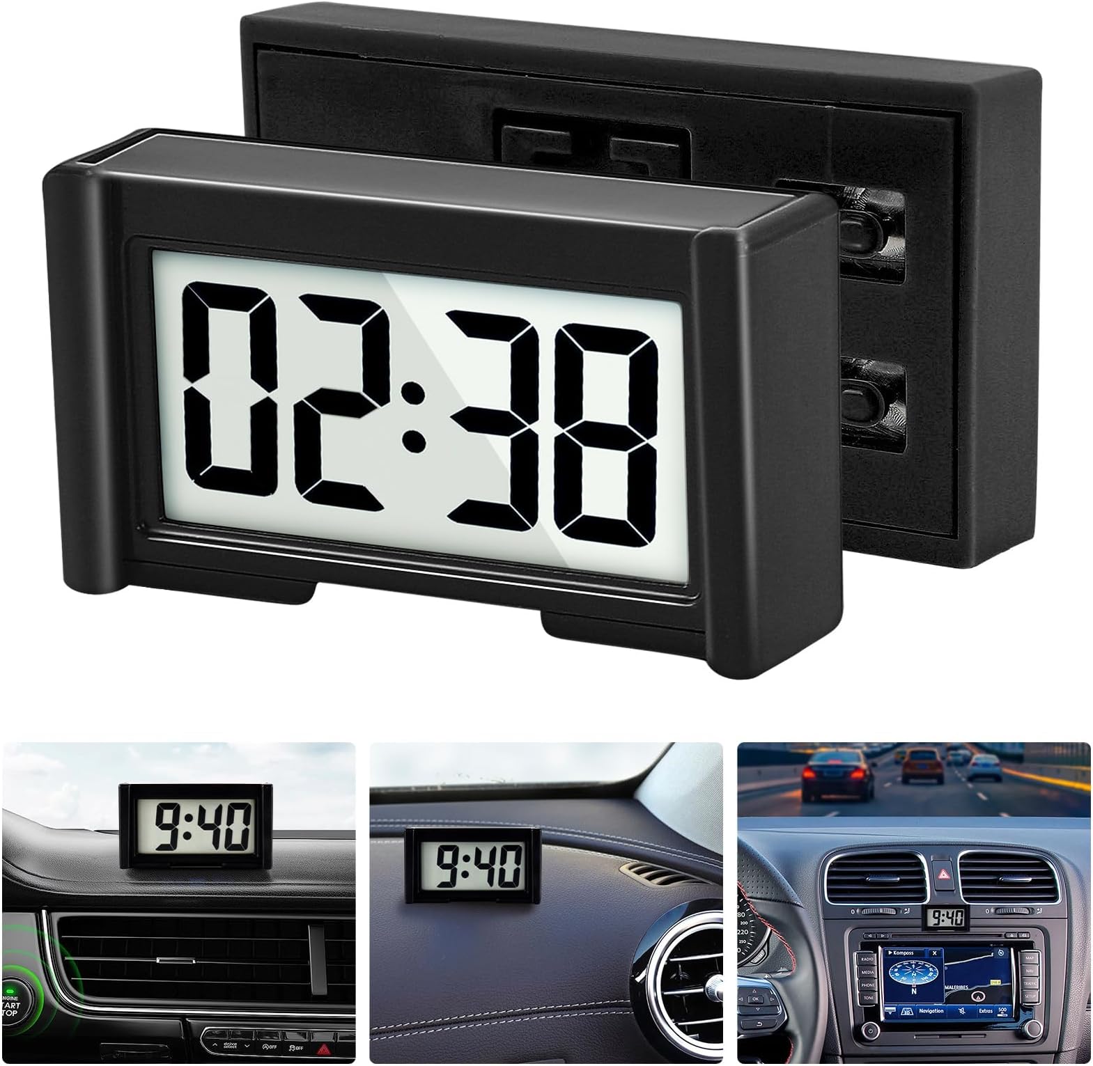 YOUNGFLY Mini Car Clock Auto Car Truck Dashboard Time Self-Adhesive ...