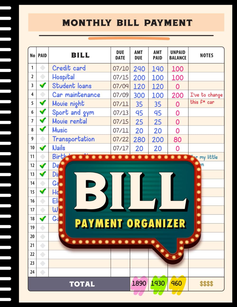 Amazon.com: Bill Payment Organizer: A 4-Year Bill Tracker Notebook With ...