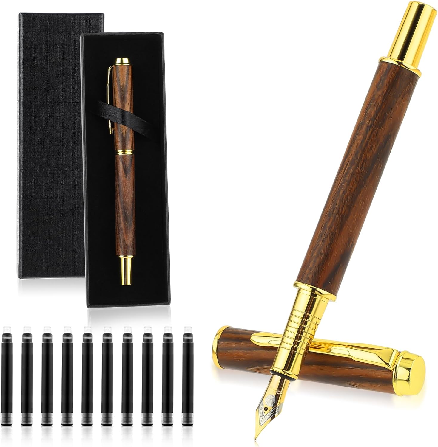 Amazon.com: GEEHUA Wooden Fountain Pen Set, 0.5mm Fine Nib with Gift ...