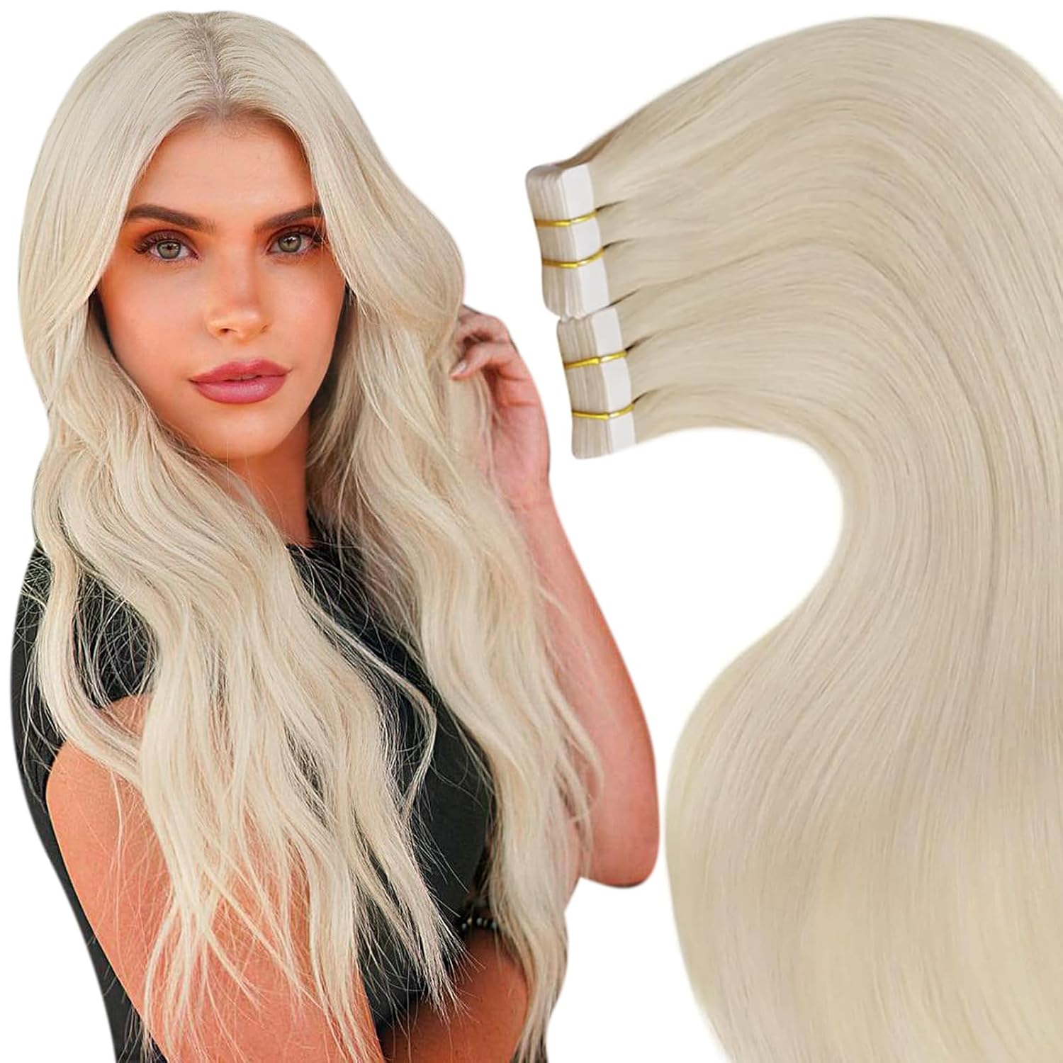 Amazon.com : LaaVoo Human Hair Extensions Tape in Blonde Tape in Hair ...