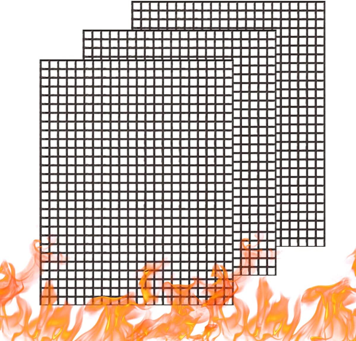WholeFire BBQ Grill Mesh Mat Set, 3PCS Non-Stick Reusable Grill Mats ...