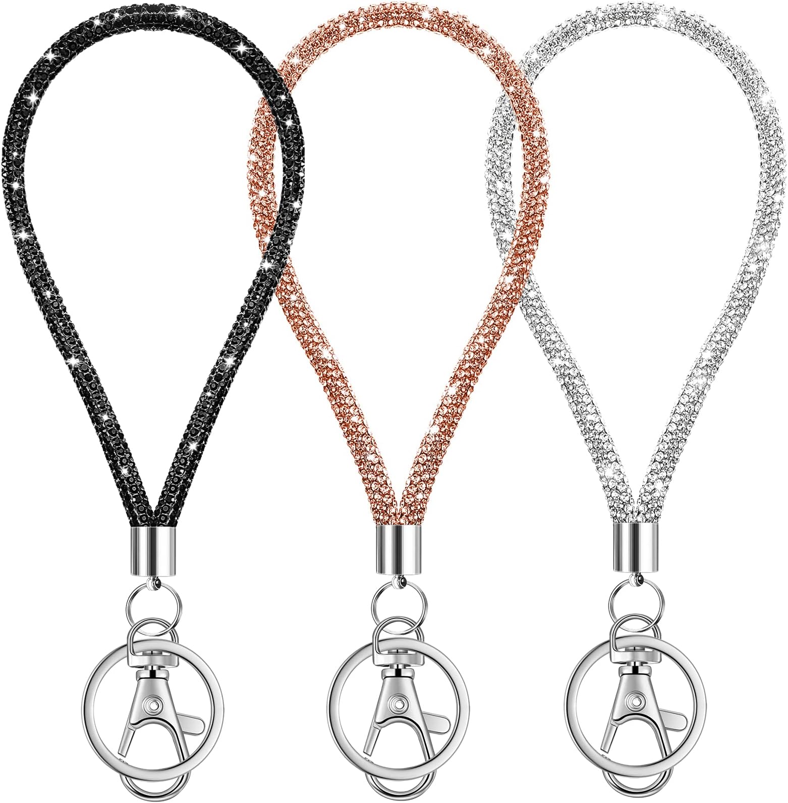 Amazon.com: 3 Pieces Bling Wristlet Keychain Wristlet Lanyard Keychains ...