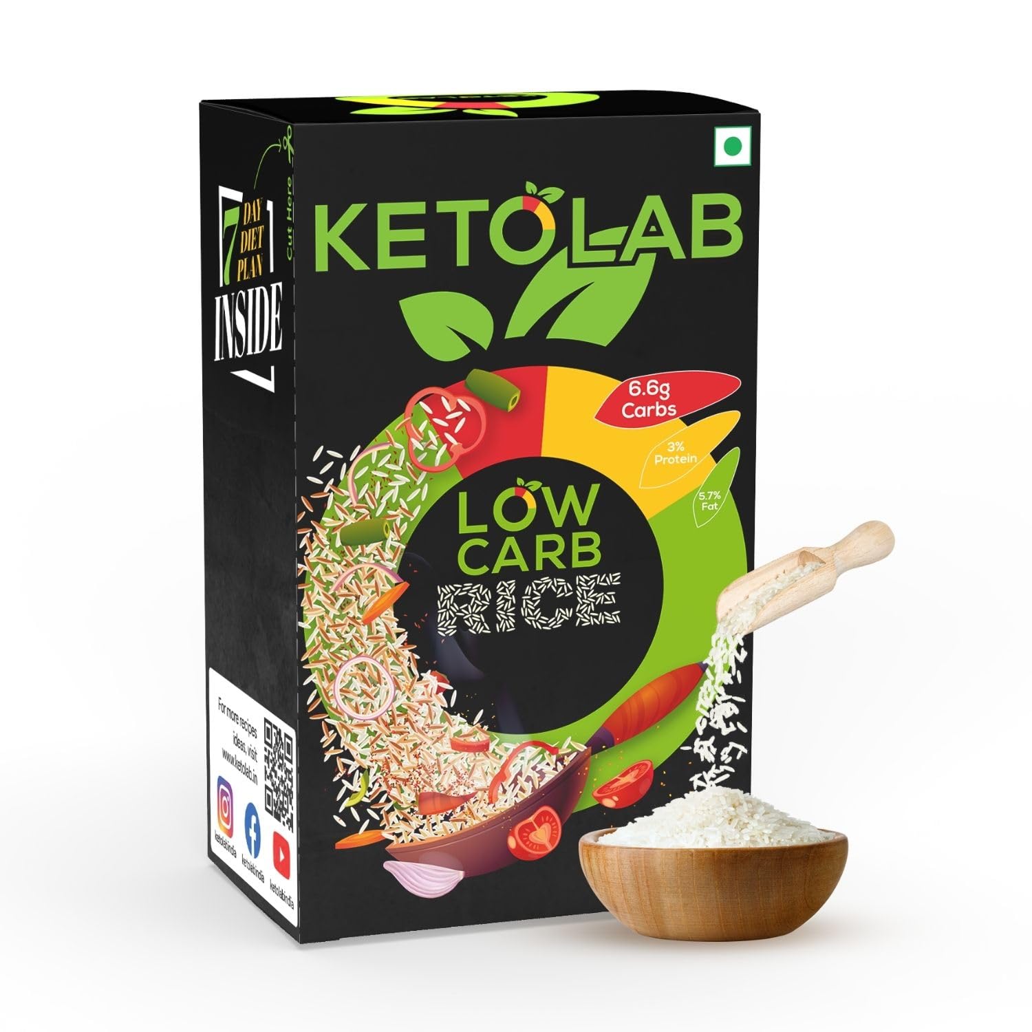 Ketolab Low-Carb Rice, 500 Gms, 1 Pack, 6.6g Net Carb & 3% High Protein ...