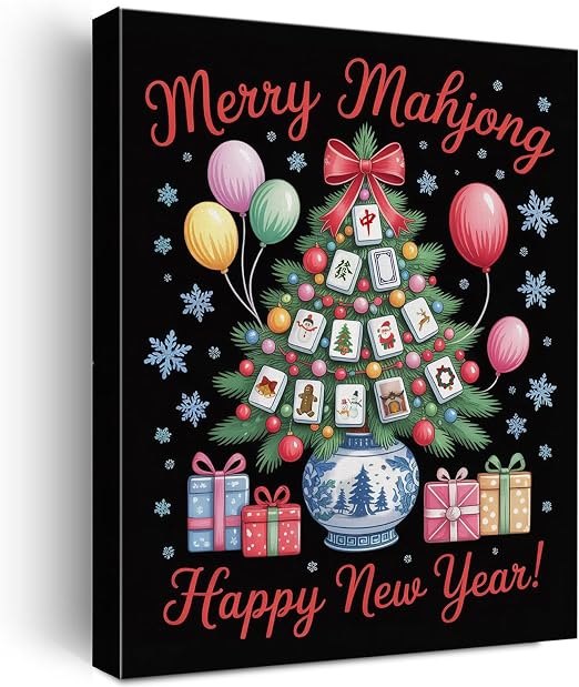 Amazon.com: Framed Mahjong Christmas Tree Wall Art Framed Merry Mahjong ...