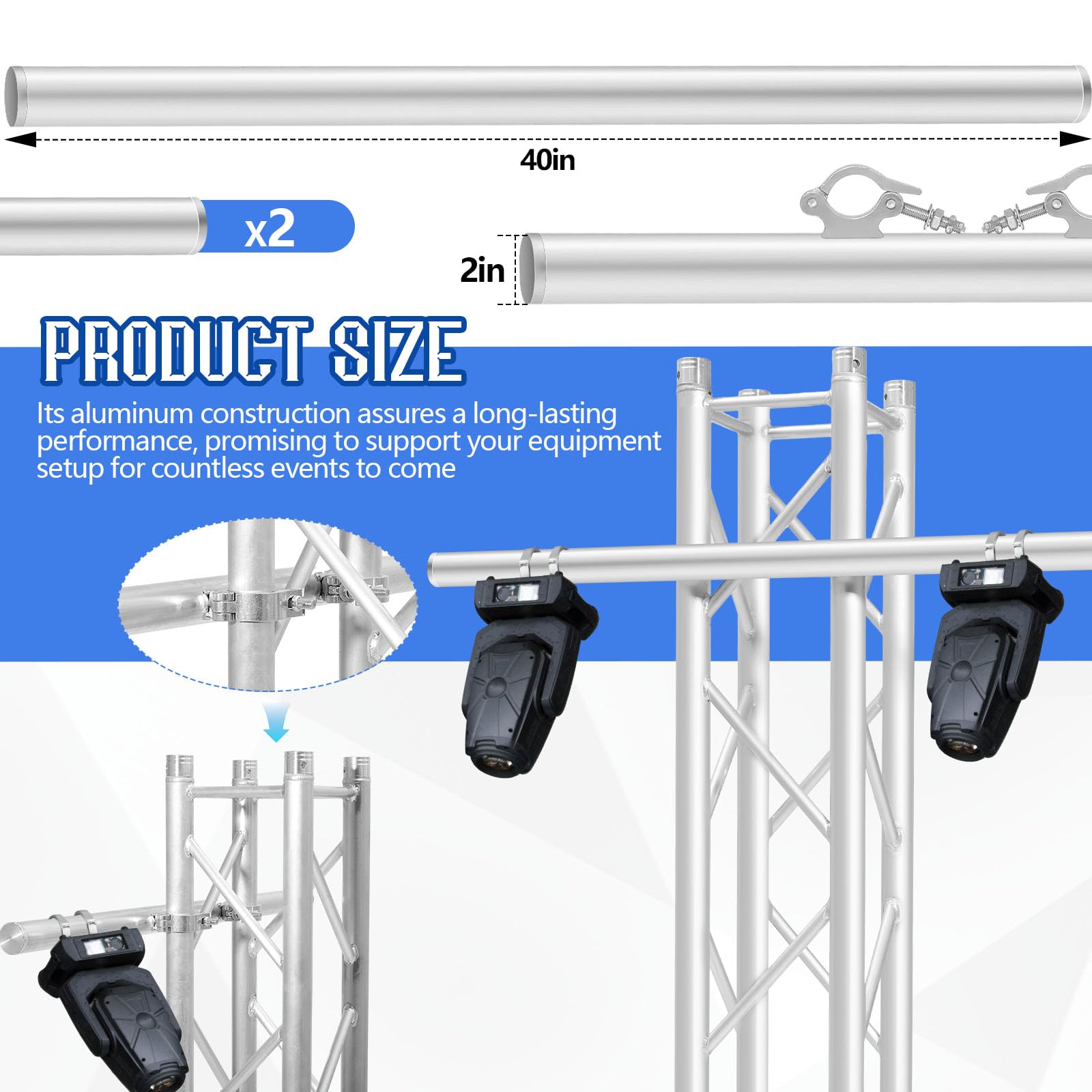 Snapklik.com : Yaocom 1 Pcs 40 Inch Aluminum Truss Mounting Pole Extension