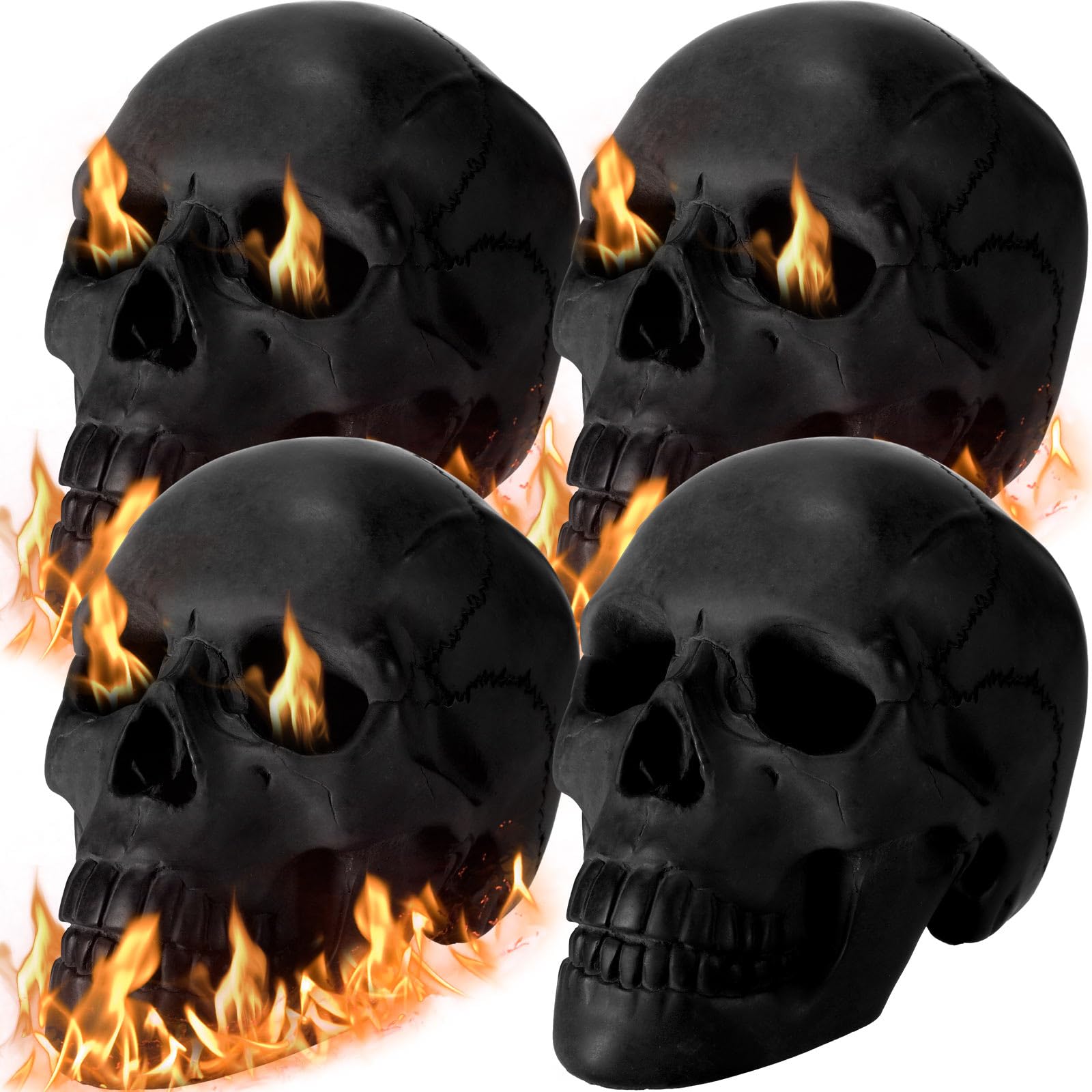 Ripeng 4 Pcs 8.7 Inch Halloween Fire Pit Skulls Head Imitated Human ...
