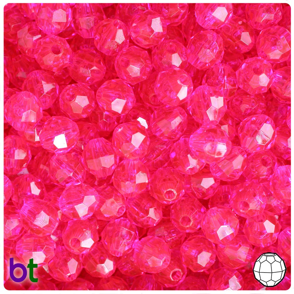 Amazon.com: BeadTin Bright Pink Transparent 8mm Faceted Round Craft ...