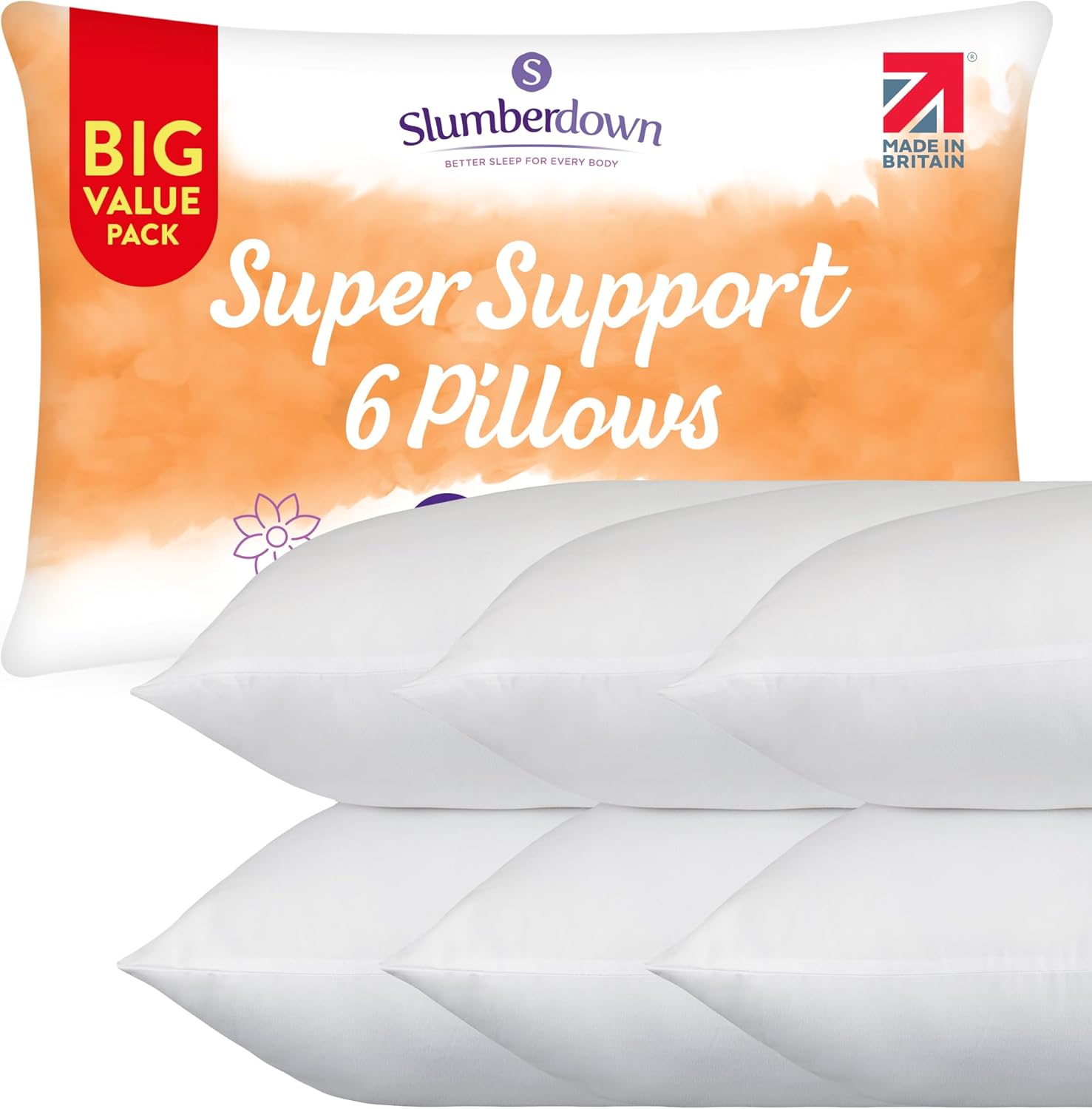 Slumberdown Pillows 6 Pack - Super Support Firm Side Sleeper Bed ...