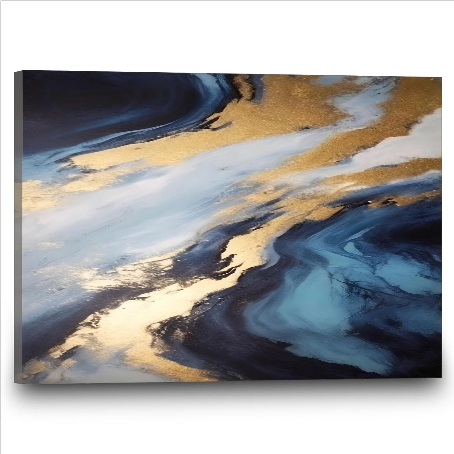 Amazon.com: Blue Gold Grey Wall Art Blue Gold Abstract Canvas Blue ...