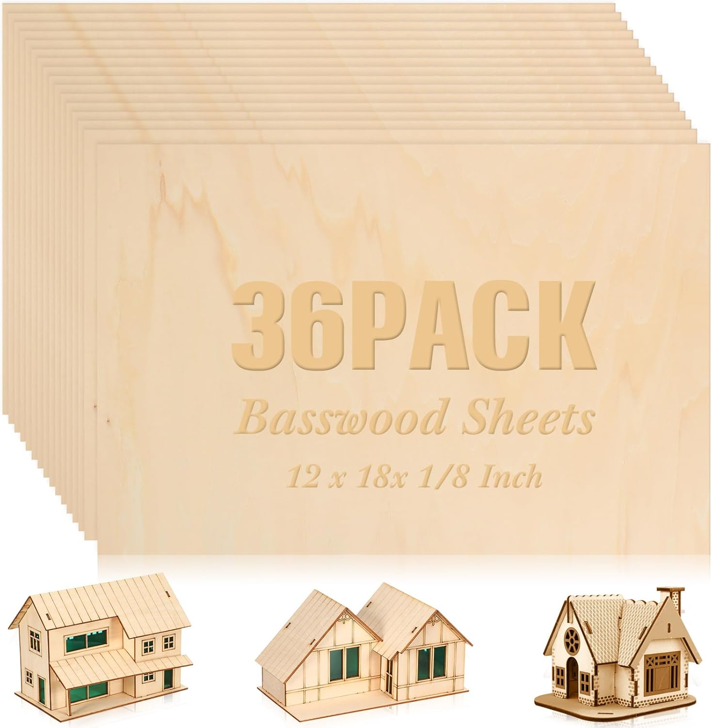 Amazon.com: 36 Pack Basswood Sheets Plywood Board 1/8 Inch Unfinished ...