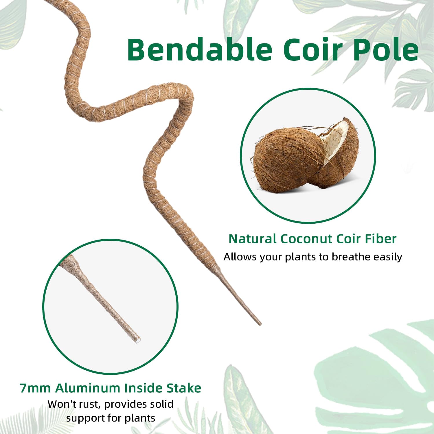 Mcbazel Moss Pole,160CM/63inch Bendable Coir Plant Poles for Climbing ...