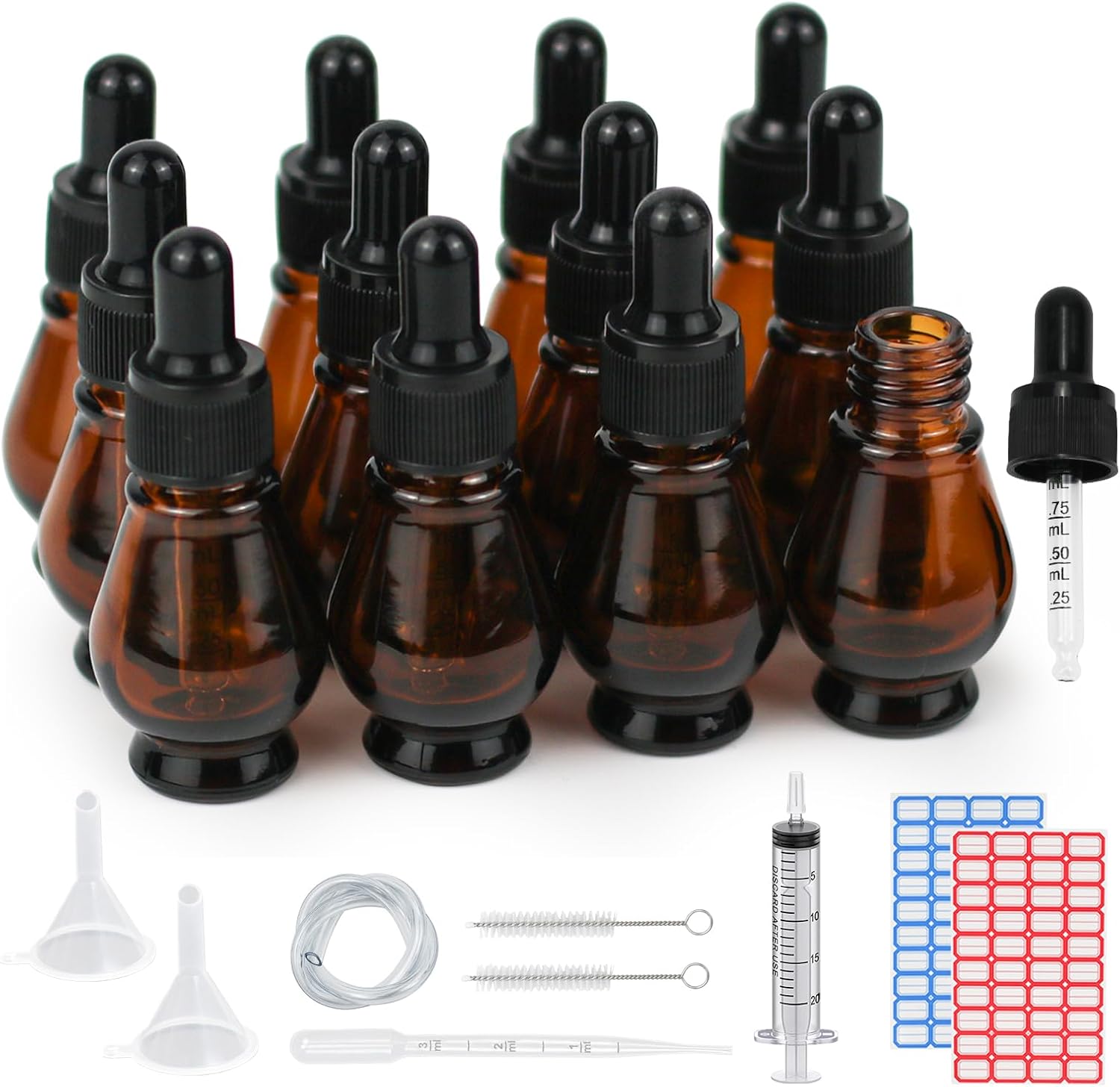 Reyshin 10ml Glass Dropper Bottles, 12 Pack Pear Shaped Amber Glass ...