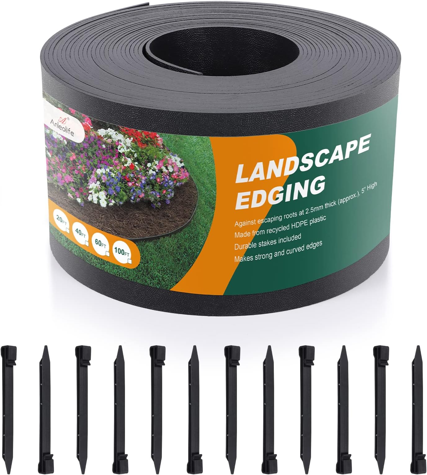 Amazon.com : EcoBorder Black Recycled Rubber 4ft Lawn Edging (6pc Box ...