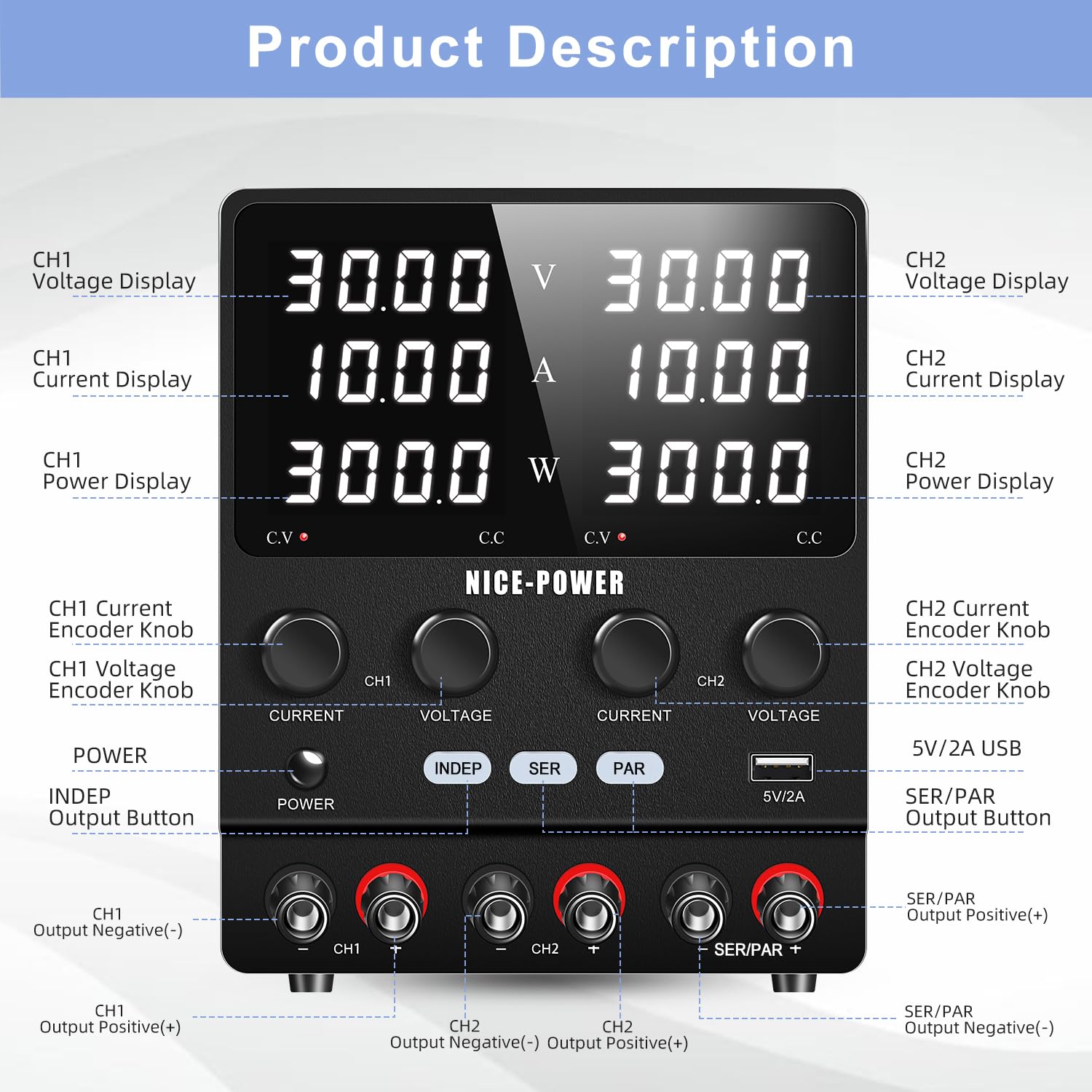Snapklik.com : NICE-POWER Dual DC Power Supply Variable: 30V 10A ...