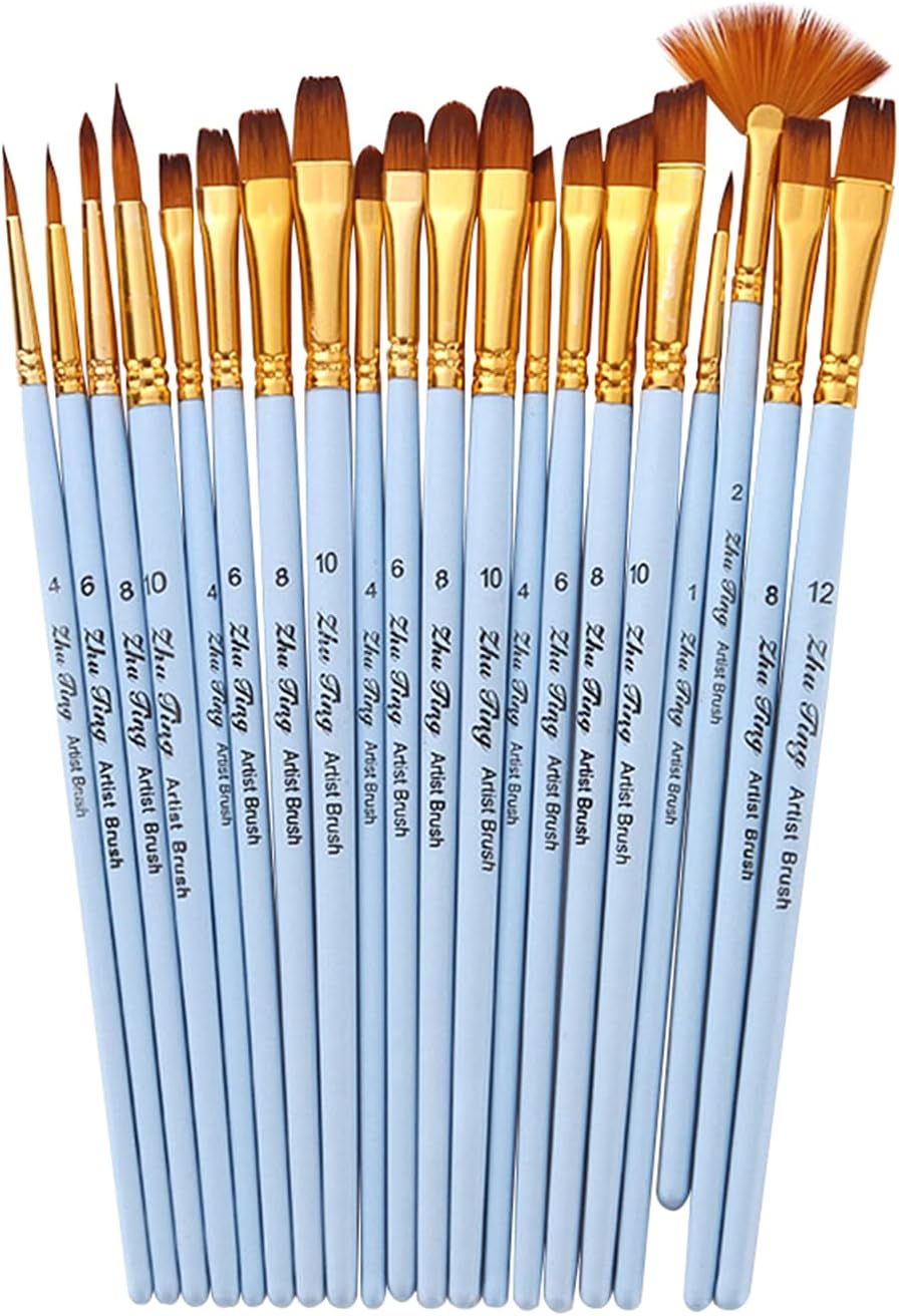 ZEYUAN Juego de 20 pinceles para dibujar, pinceles para artistas, pinceles de varios medios con ...